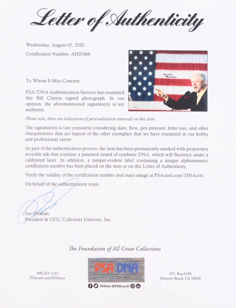 Bill Clinton Signed 11x14 Photo Inscribed "Best Wishes" (PSA ...