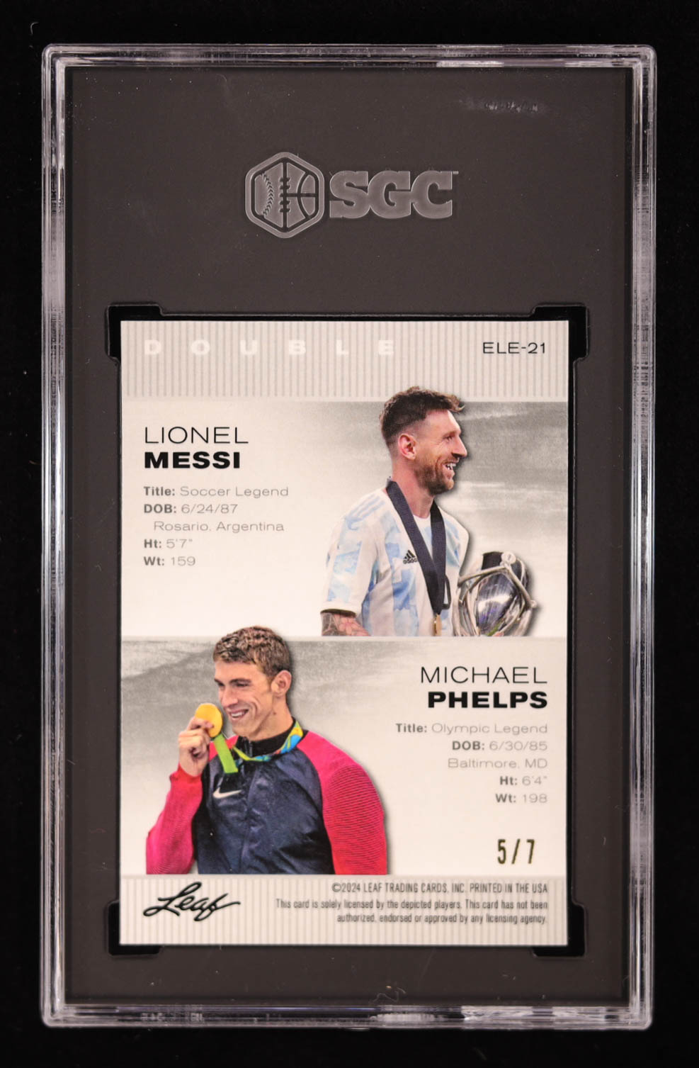 2024 Sports Card 2024 Leaf #ELE-26 Lionel Messi / Michael Phelps Double ...