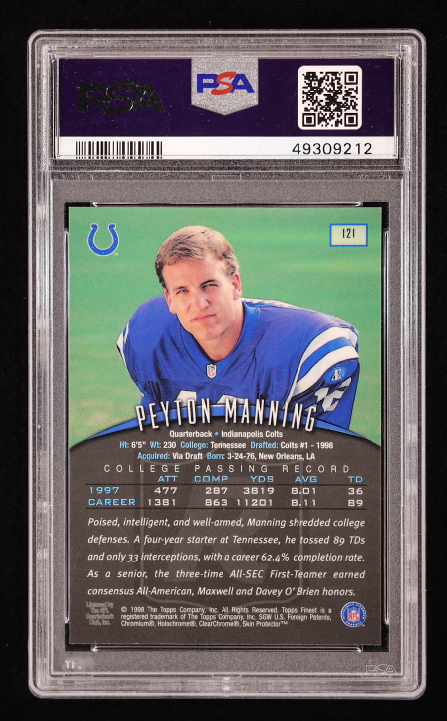 Peyton Manning 1998 Finest #121 RC (PSA 10) | Pristine Auction