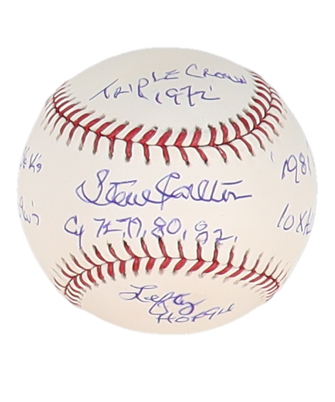 Steve Carlton Signed OML Baseball with Multiple Career Stat ...