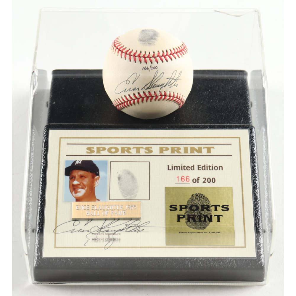 Enos Slaughter Signed LE ONL Baseball Display with Thumbprint (Beckett) | Pristine Auction