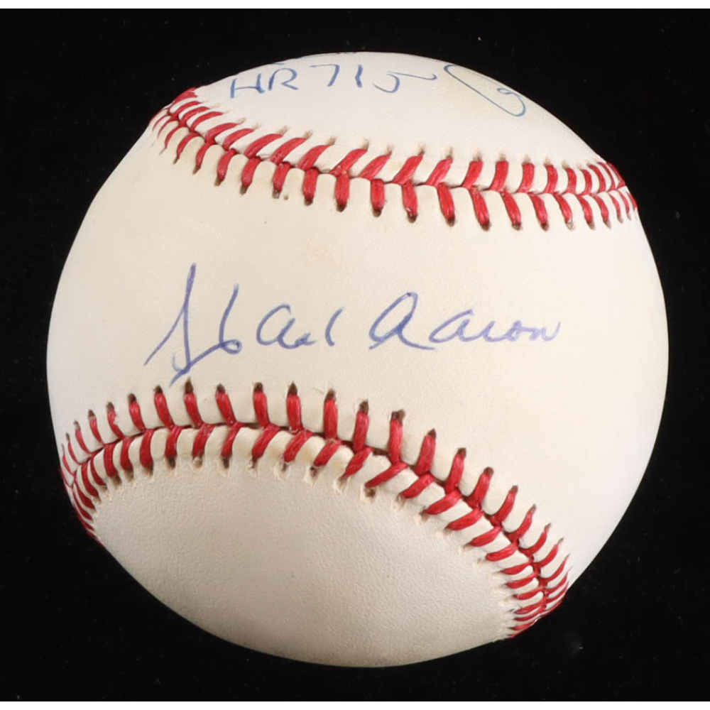 Hank Aaron & Al Downing Signed ONL Baseball Inscribed "HR715" (JSA ...