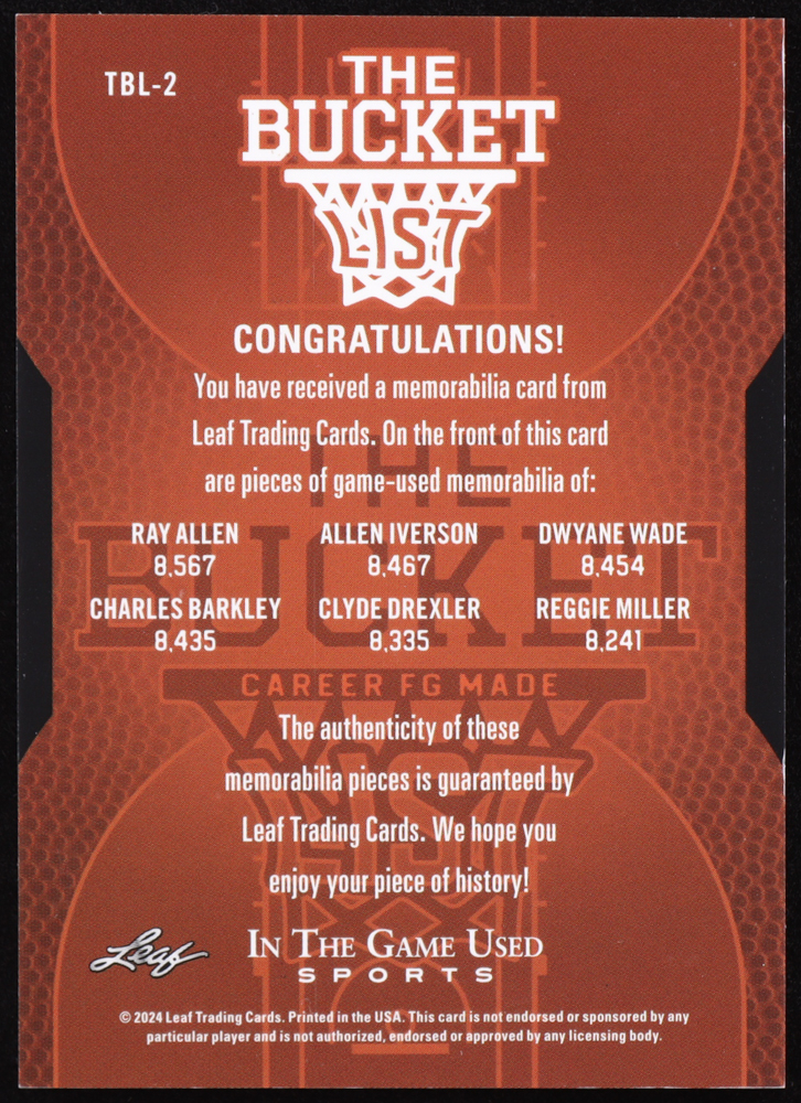 2024 Leaf ITG Used The Bucket List Crystal Rainbow #TBL2 Ray Allen ...