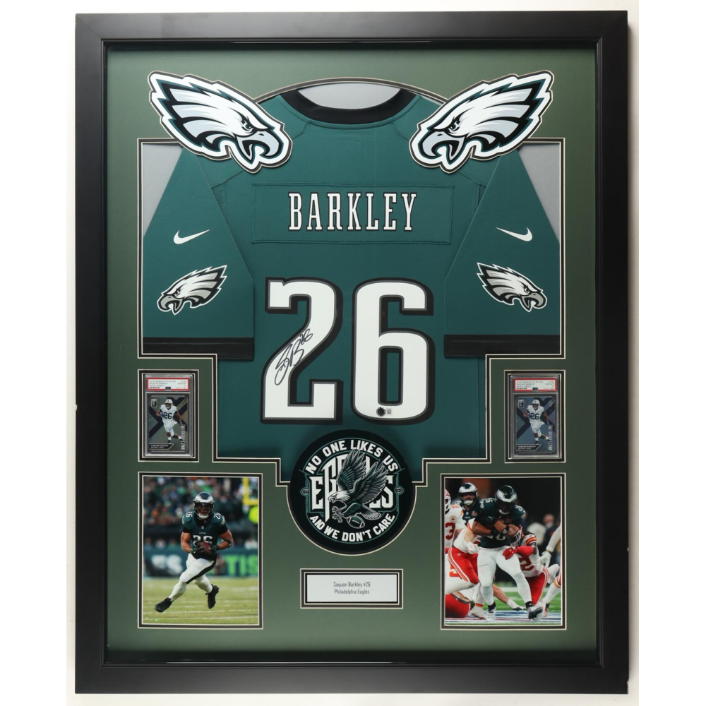 Saquon Barkley Signed Custom Framed Authentic Nike Eagles Jersey ...