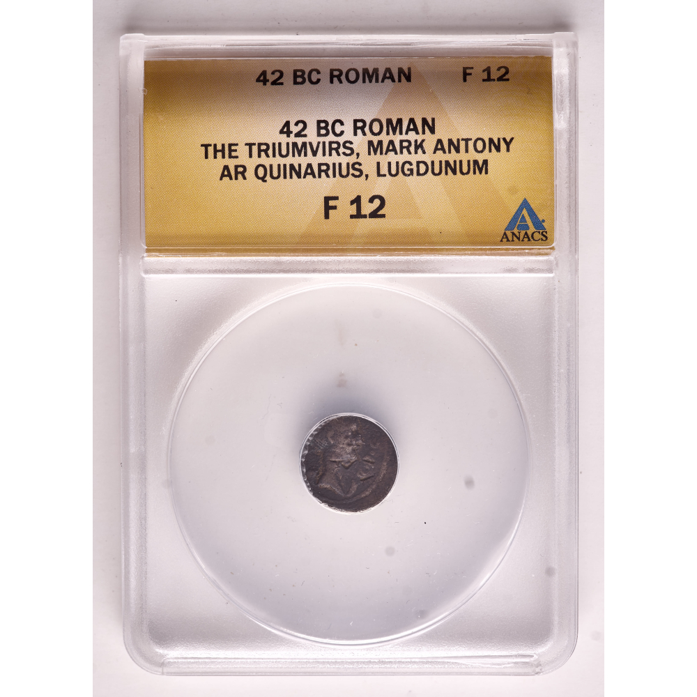 Marc Antony (c.42 B.C.) Ancient Roman Imperatorial, The Triumvirs AR Quinarius Silver Coin ...
