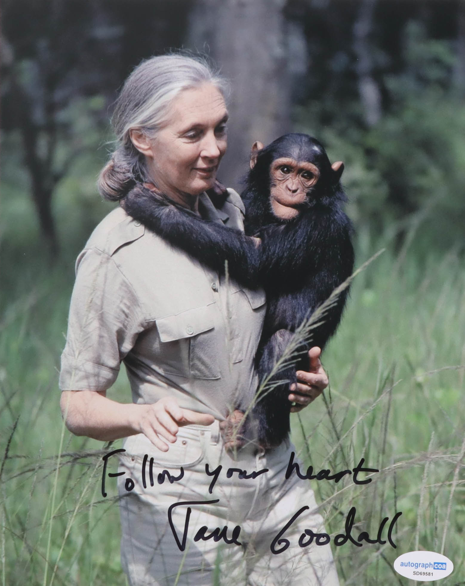 Jane Goodall Signed 8x10 Photo Inscribed "Follow Your Heart ...