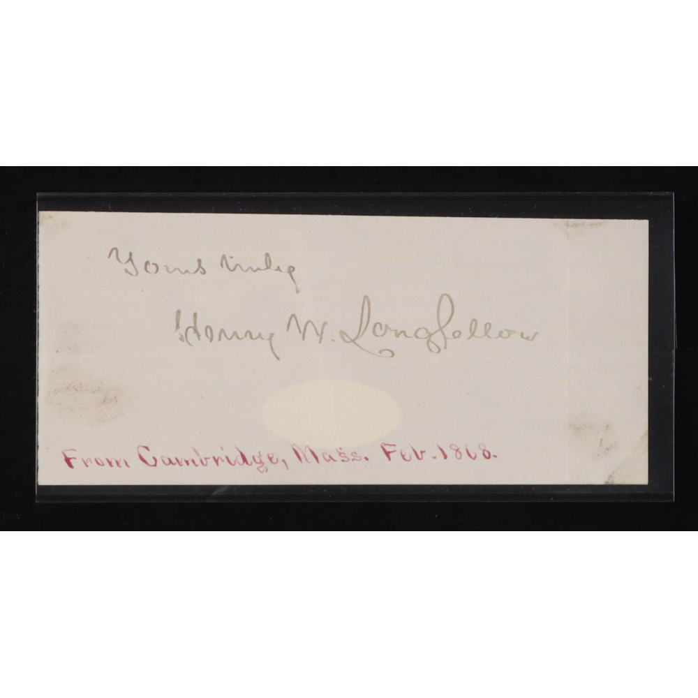 Henry Wadsworth Longfellow Signed 2x5 Cut Inscribed "Yours Truly" (ACOA ...