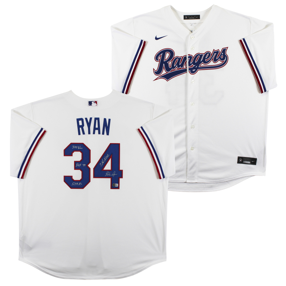 Nolan Ryan Signed Rangers Nike Authentic Jersey Inscribed "HOF 99 ...