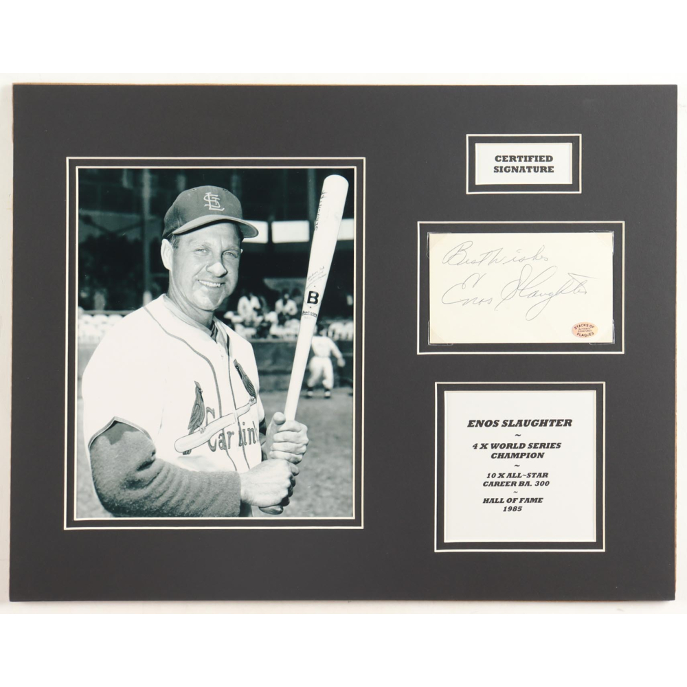 Enos Slaughter Signed Cardinals 14x18 Custom Matted Cut Display ...