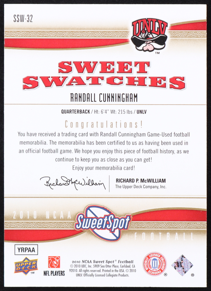 Randall Cunningham 2010 Sweet Spot Sweet Swatches #SSW32 | Pristine Auction