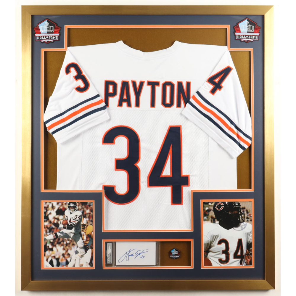 Walter Payton Signed Custom Framed Cut Display With Jersey, NFL Hall Of ...