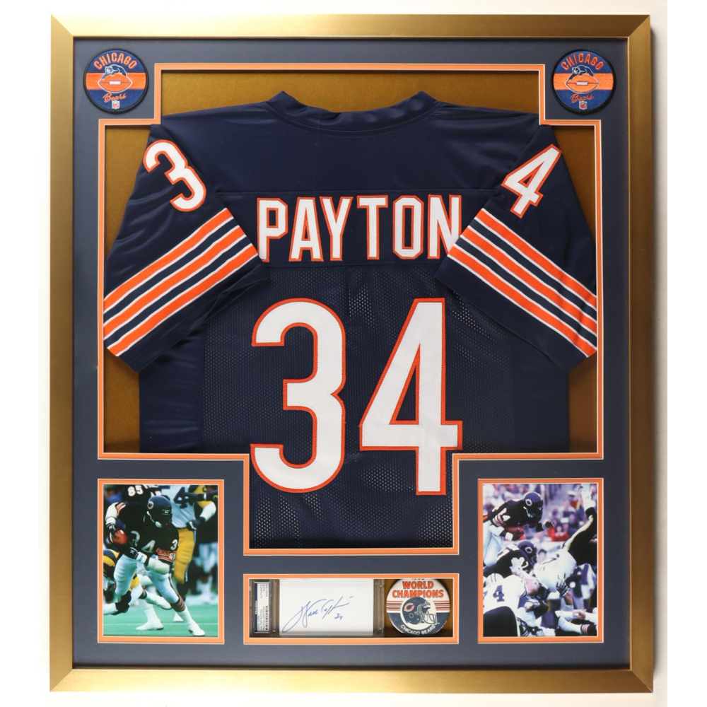 Walter Payton Signed Custom Framed Cut Display With Jersey, Vintage ...