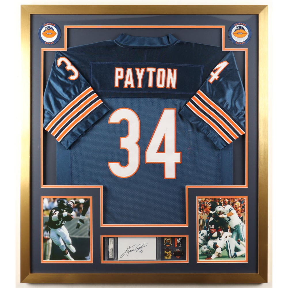 Walter Payton Signed Custom Framed Cut Display With Jersey, (4) Player ...