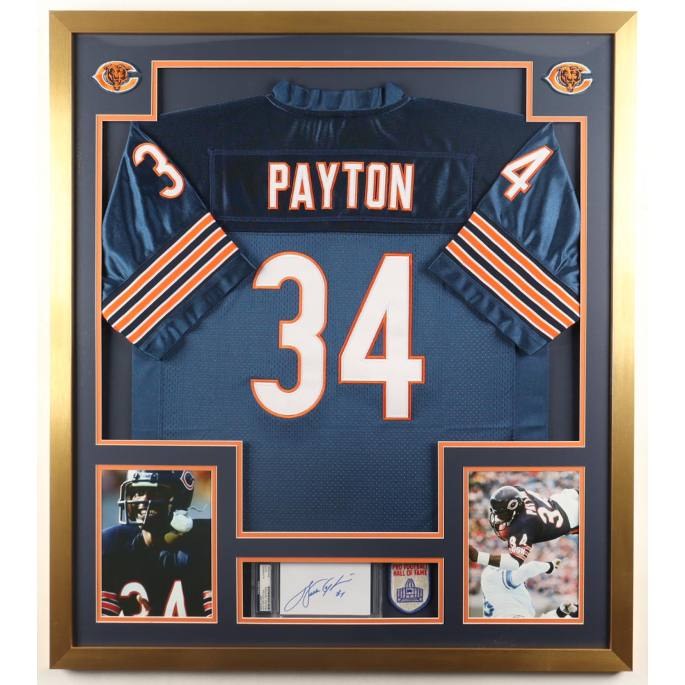 Walter Payton Signed Custom Framed Cut Display With Jersey, NFL Hall Of ...