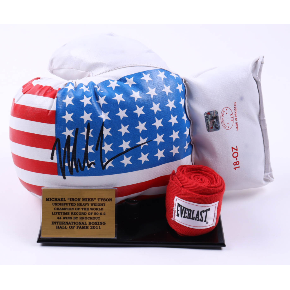 Mike Tyson Signed USA Boxing Glove with Everlast Wrist Wrap & Acrylic ...