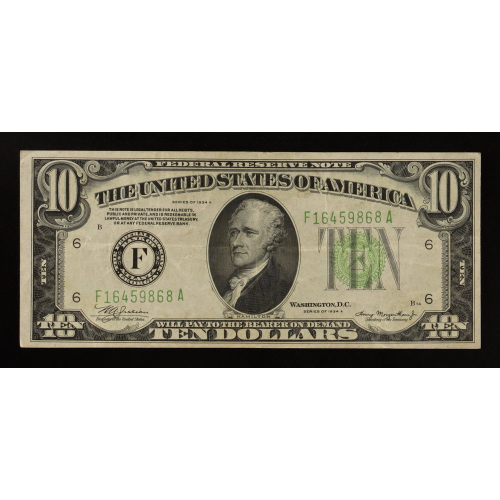 1934-A U.S. $10 Federal Reserve Note, Green Seal (FA Block) Fr.2006 ...
