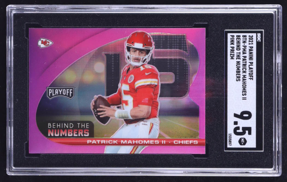 Patrick Mahomes II 2021 Playoff Behind the Numbers Pink Prizm #4 (SGC 9 ...