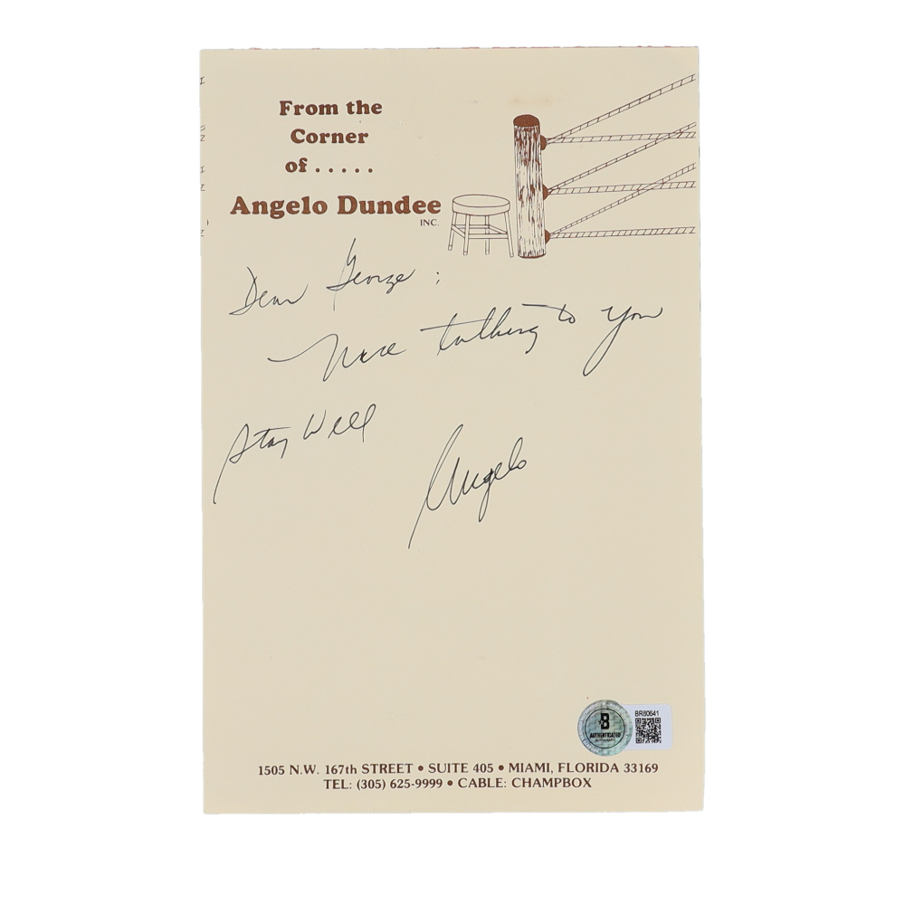 Angelo Dundee Signed 6x9 Handwritten Letter on Personal Stationary ...