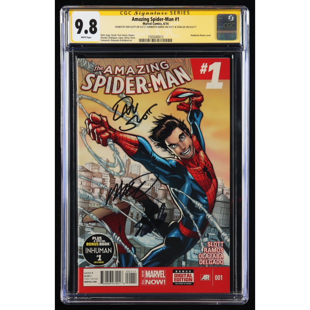 Stan Lee, Humberto Ramos & Dan Slott Signed 2014 "Amazing Spider-Man ...