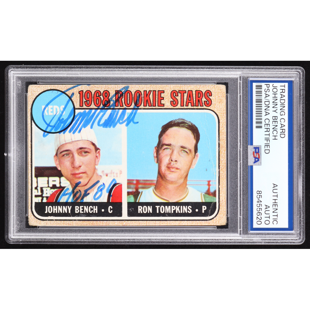 Johnny Bench Signed 1968 Topps #247A Rookie Stars RC Inscribed "HOF 89 ...