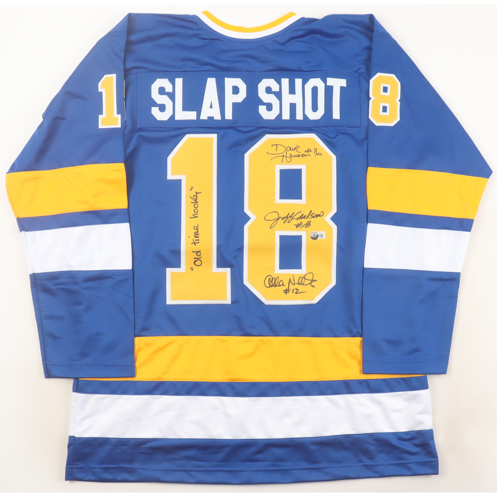 Dave Hanson, Allan Nicholls, & Jeff Carlson Signed "Slap Shot" Jersey ...