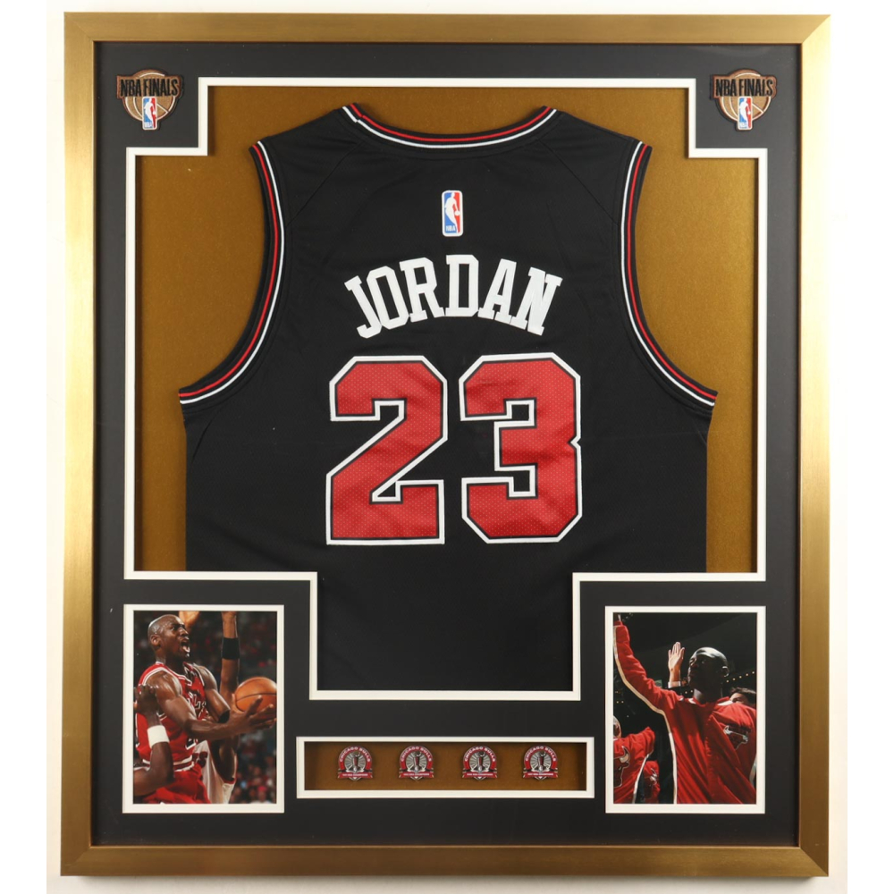 Michael Jordan Custom Framed Jersey Display With (4) Championship Pins ...