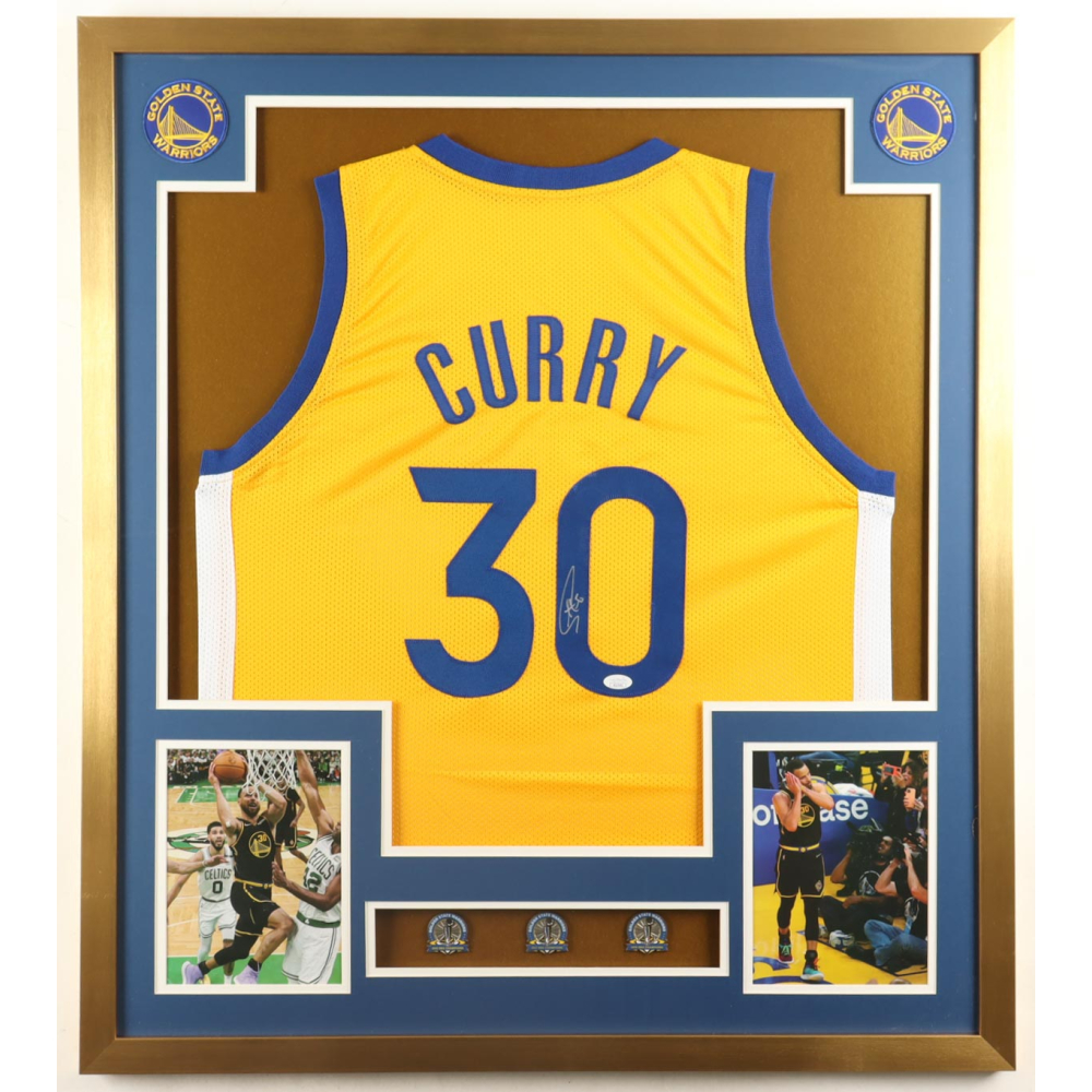 Stephen Curry Signed Custom Framed Jersey Display With (3) NBA ...