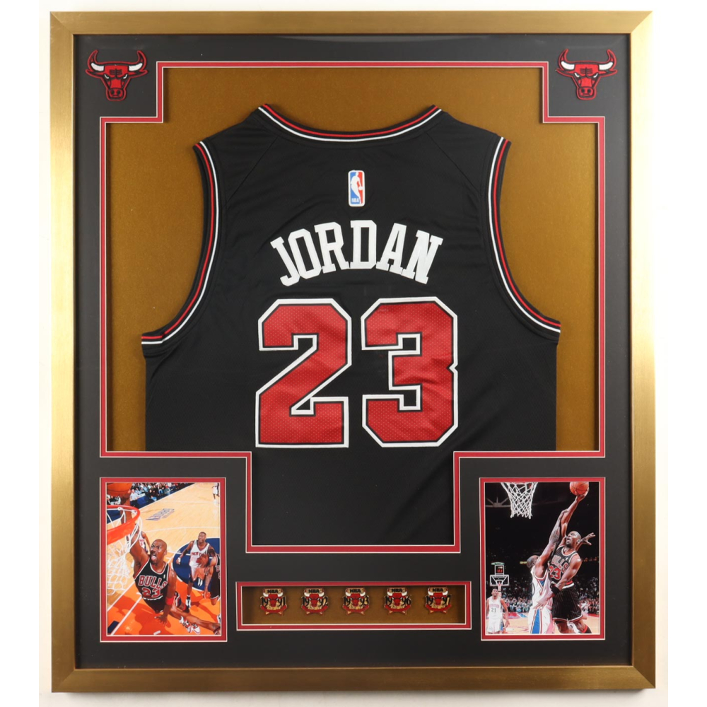 Michael Jordan Custom Framed Jersey Display With (4) Bulls NBA ...