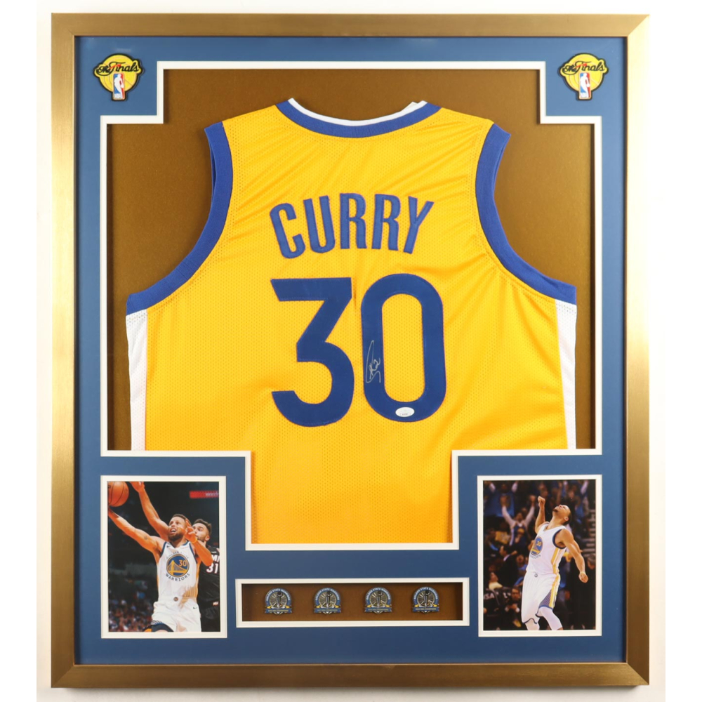 Stephen Curry Signed Custom Framed Jersey Display With (4) Warriors NBA ...