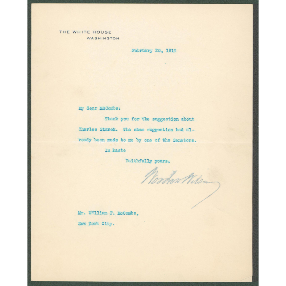 Woodrow Wilson Signed 1914 Letter with White House Letterhead (Beckett ...