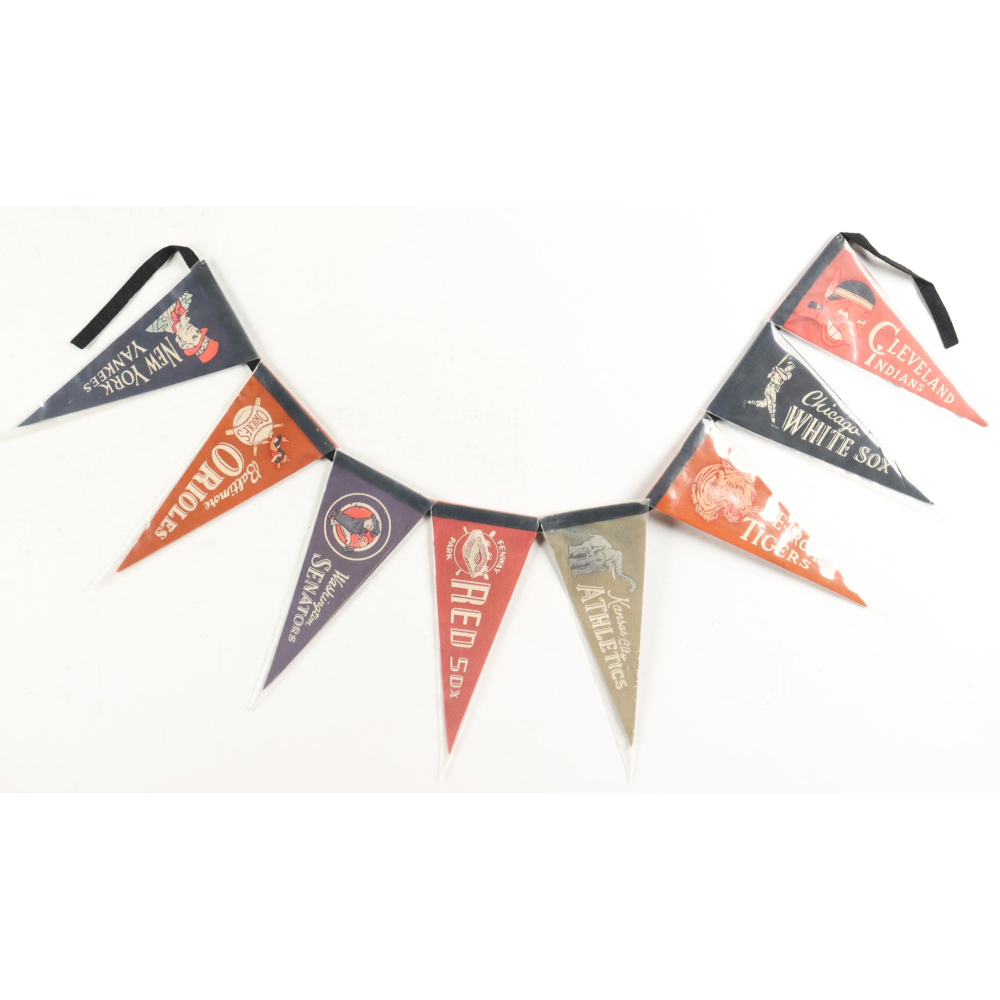 String of (8) Vintage MLB American League Team Pennant Flags | Pristine ...