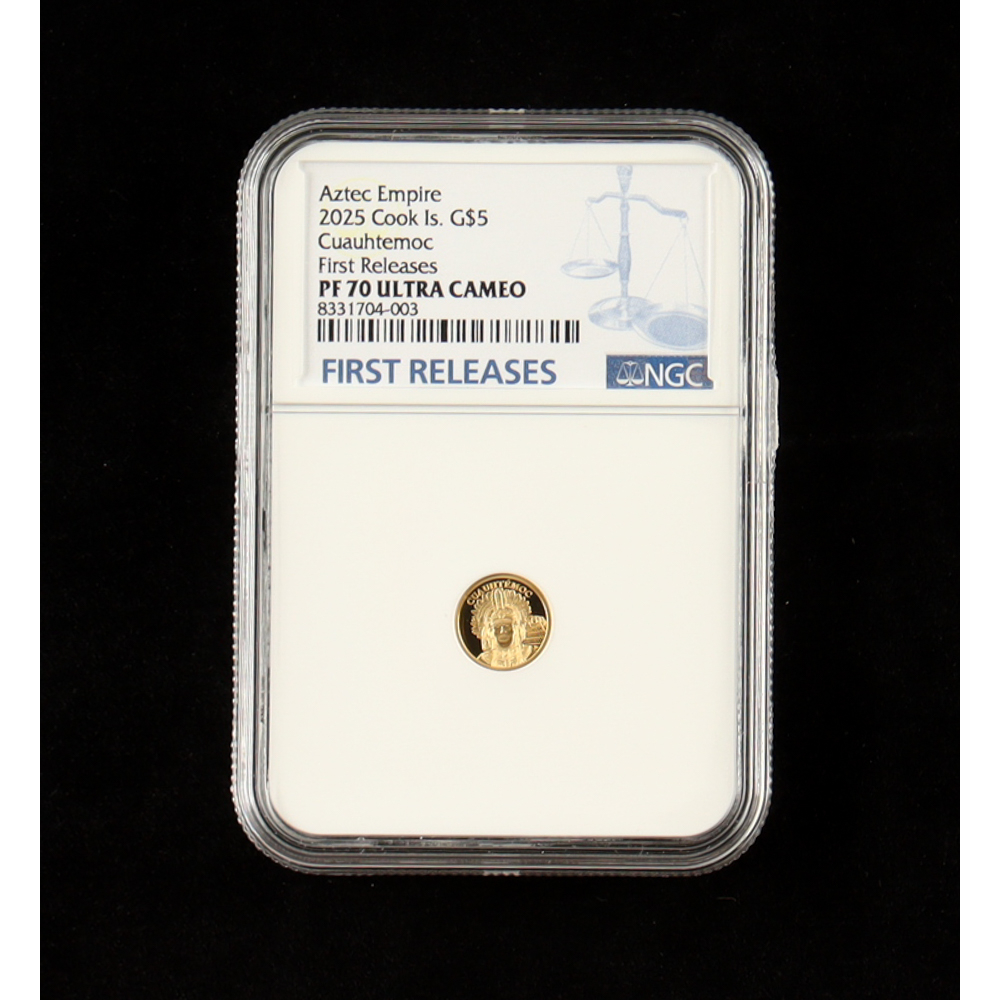 2025 Cook Is. $5 .999 Gold Gram Coin - Aztec Empire Cuauhtemoc (NGC ...