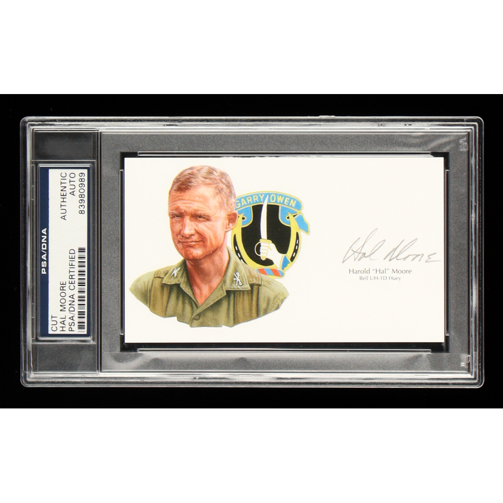 Hal Moore Signed Cut with Portrait Battle of Ia Drang General (PSA ...