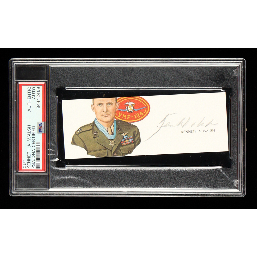 Kenneth Walsh Signed Cut With Portrait WWII USMC Ace 21 Victories (PSA ...