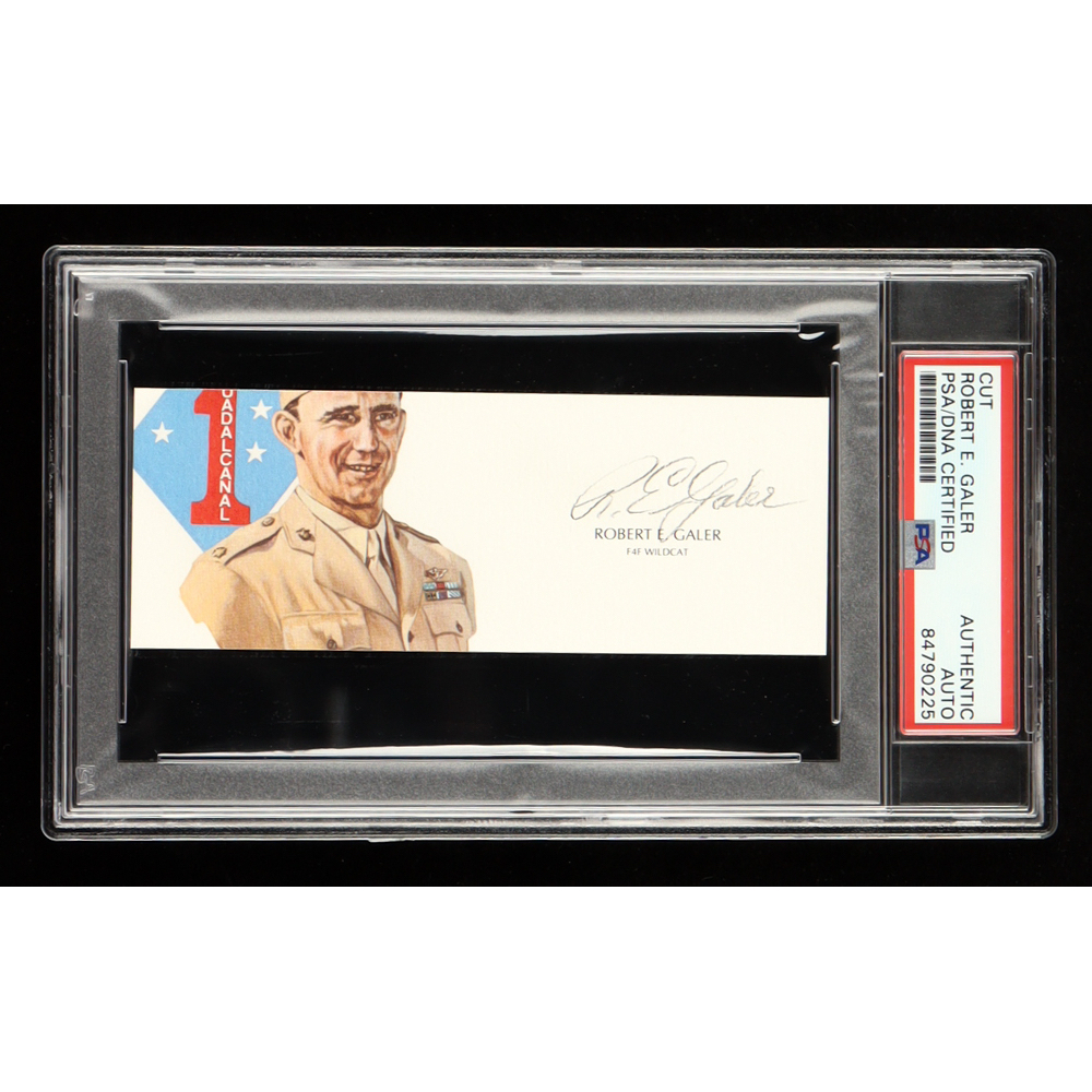 Robert Galer Signed Cut With Portrait WWII USMC Ace 13 Victories (PSA ...