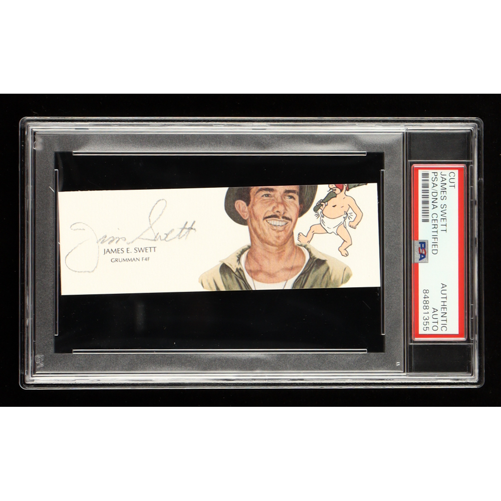 James Swett Signed Cut Signature with Portrait (PSA) USMC WWII Ace 15.5 ...