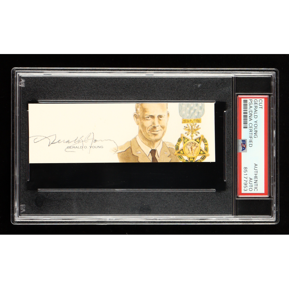 Gerald Young Signed Cut Signature with Portrait (PSA) Vietnam MOH HH-3E ...