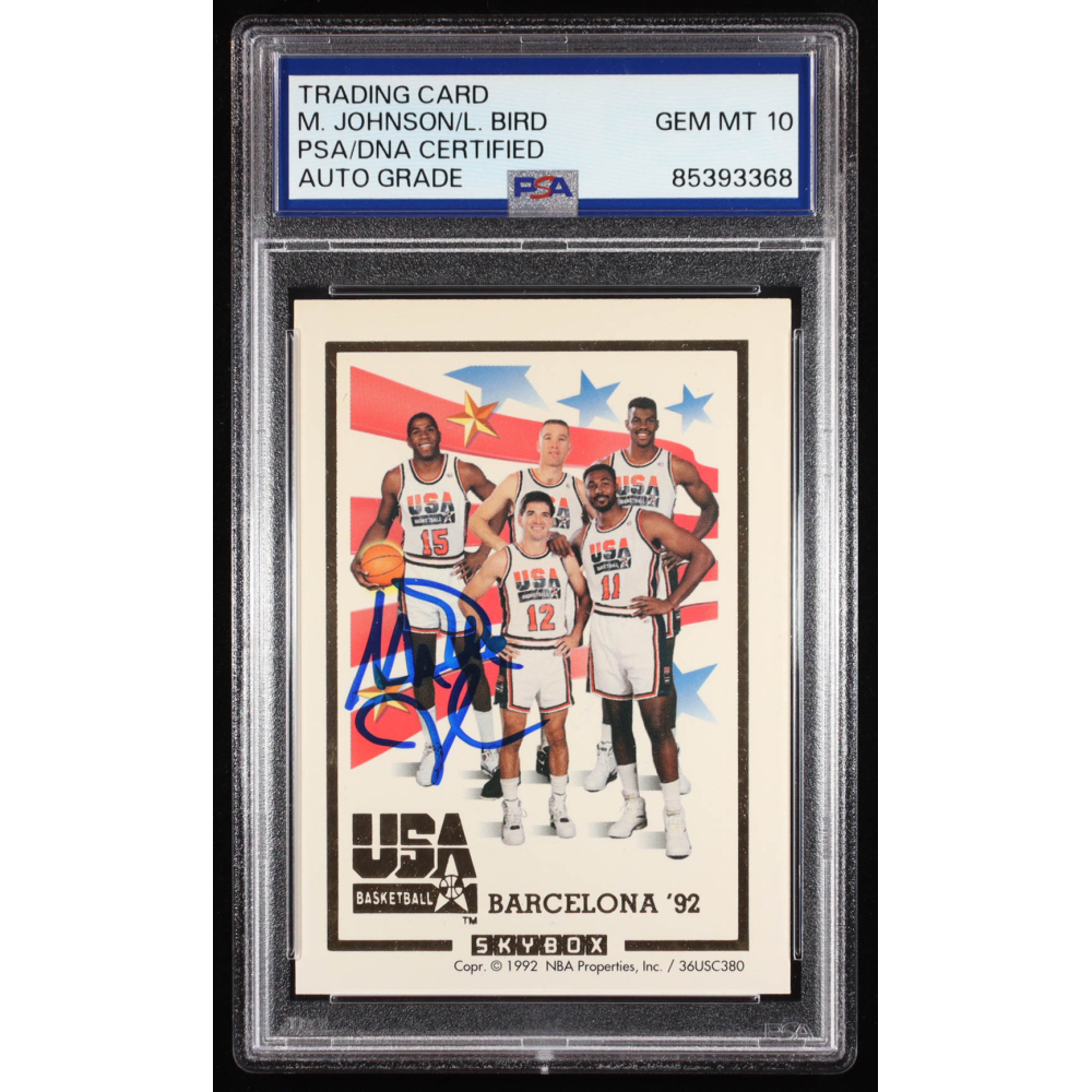 Magic Johnson and Larry Bird Signed 1991-92 SkyBox Team USA Card #NNO ...
