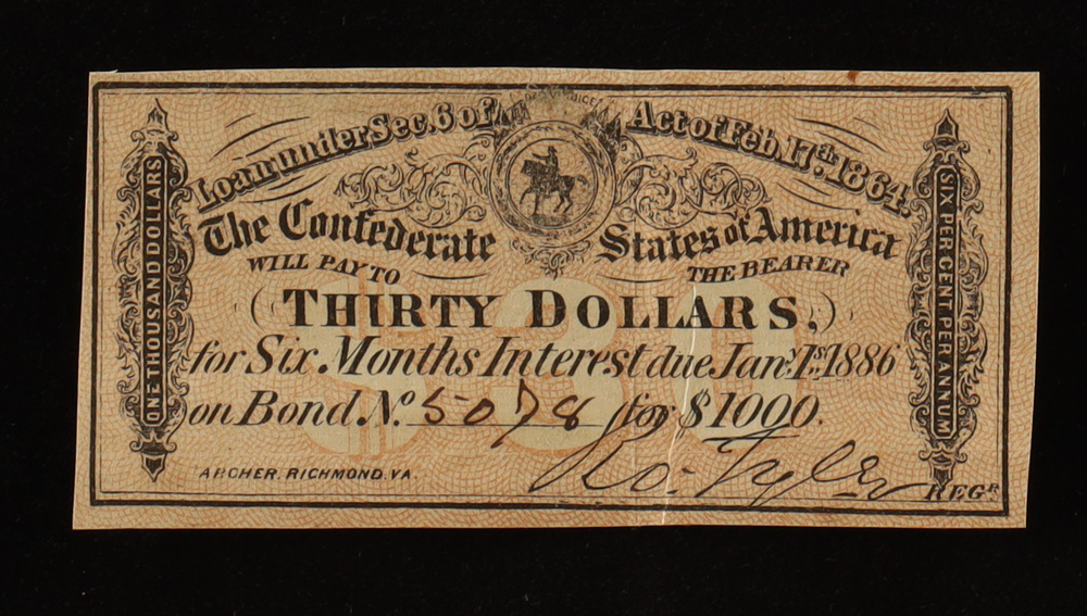 1864 $30 Confederate States of America CSA Bank Note Bond | Pristine ...