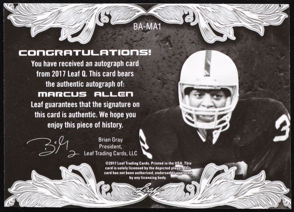 Marcus Allen Signed 2017 Leaf Metal Sports Heroes Autographs #BAMA1 ...