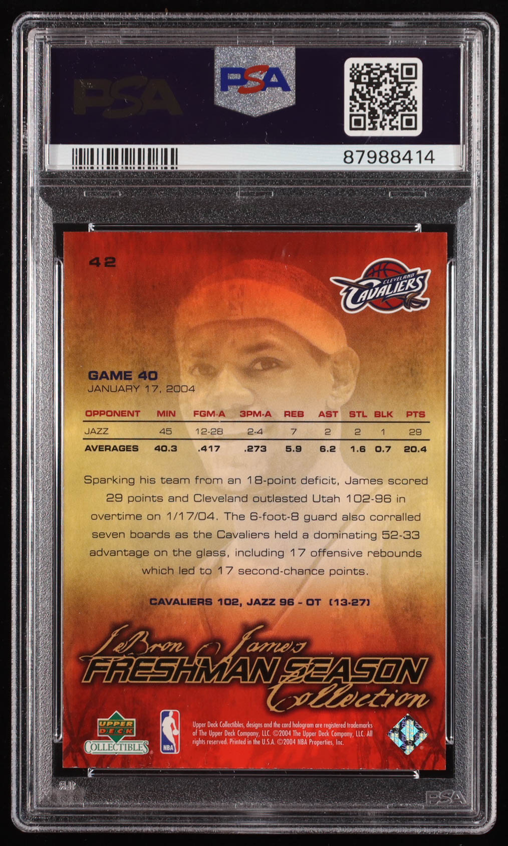 LeBron James 2004 Upper Deck LeBron James Freshman Season #42 (PSA 9 ...