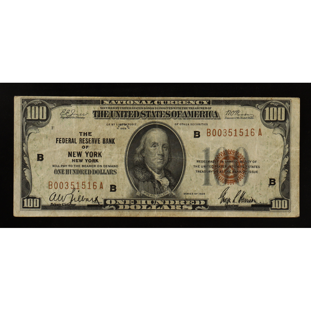 1929 U.S. $100 National Currency Note, New York - Fr#1890-B (BA Block ...