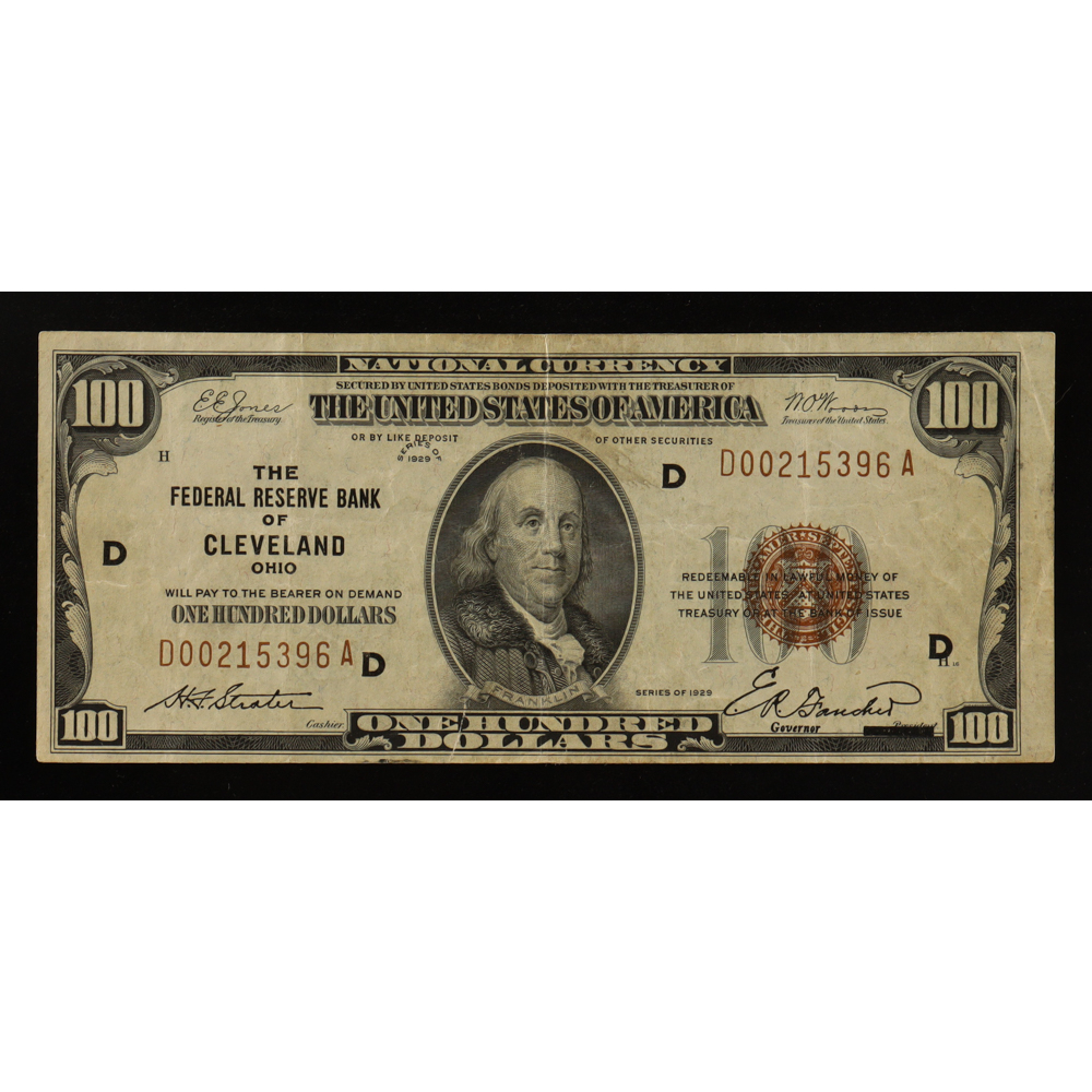 1929 U.S. $100 National Currency Note, Cleveland - Fr#1890-D (DA Block ...