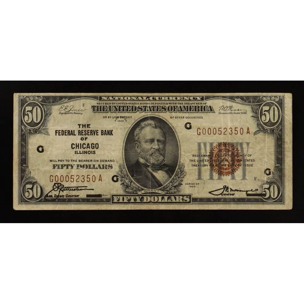 1929 U.S. $50 National Currency Note, Chicago - Fr#1880-G (GA Block ...