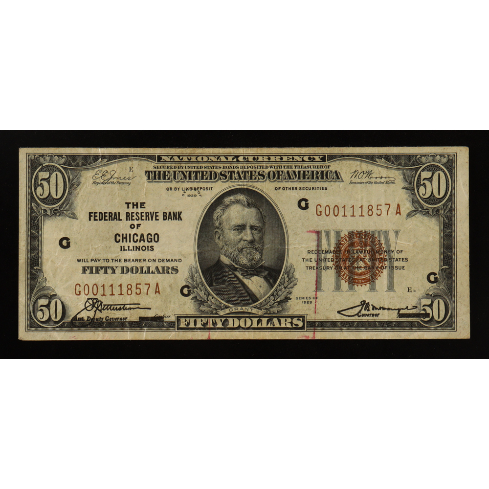 1929 U.S. $50 National Currency Note, Chicago - Fr#1880-G (GA Block ...