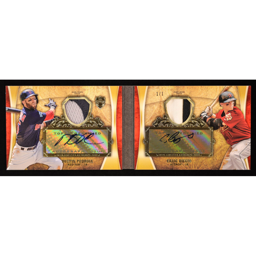 Craig Biggio / Dustin Pedroia 2013 Topps Supreme Dual Autograph Patches ...