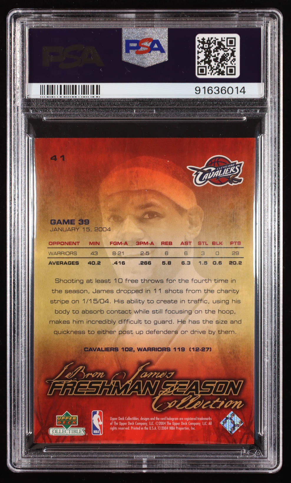 LeBron James 2004 Upper Deck LeBron James Freshman Season #41 (PSA 9 ...