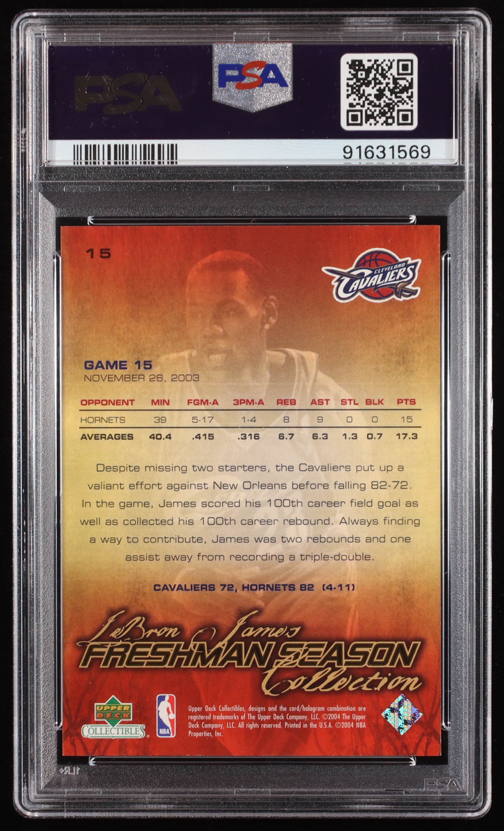 LeBron James 2004 Upper Deck LeBron James Freshman Season #15 (PSA 9 ...