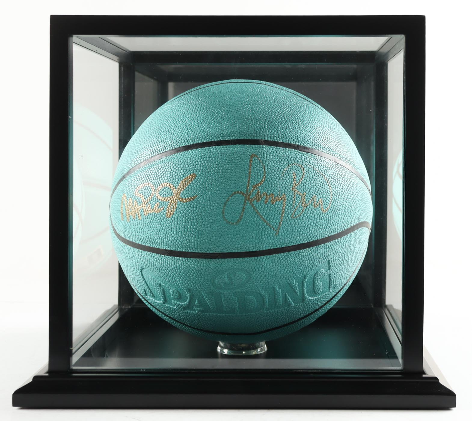 Magic Johnson & Larry Bird Signed Tiffany & Co X Basketball with Display Case (Beckett & PSA ...