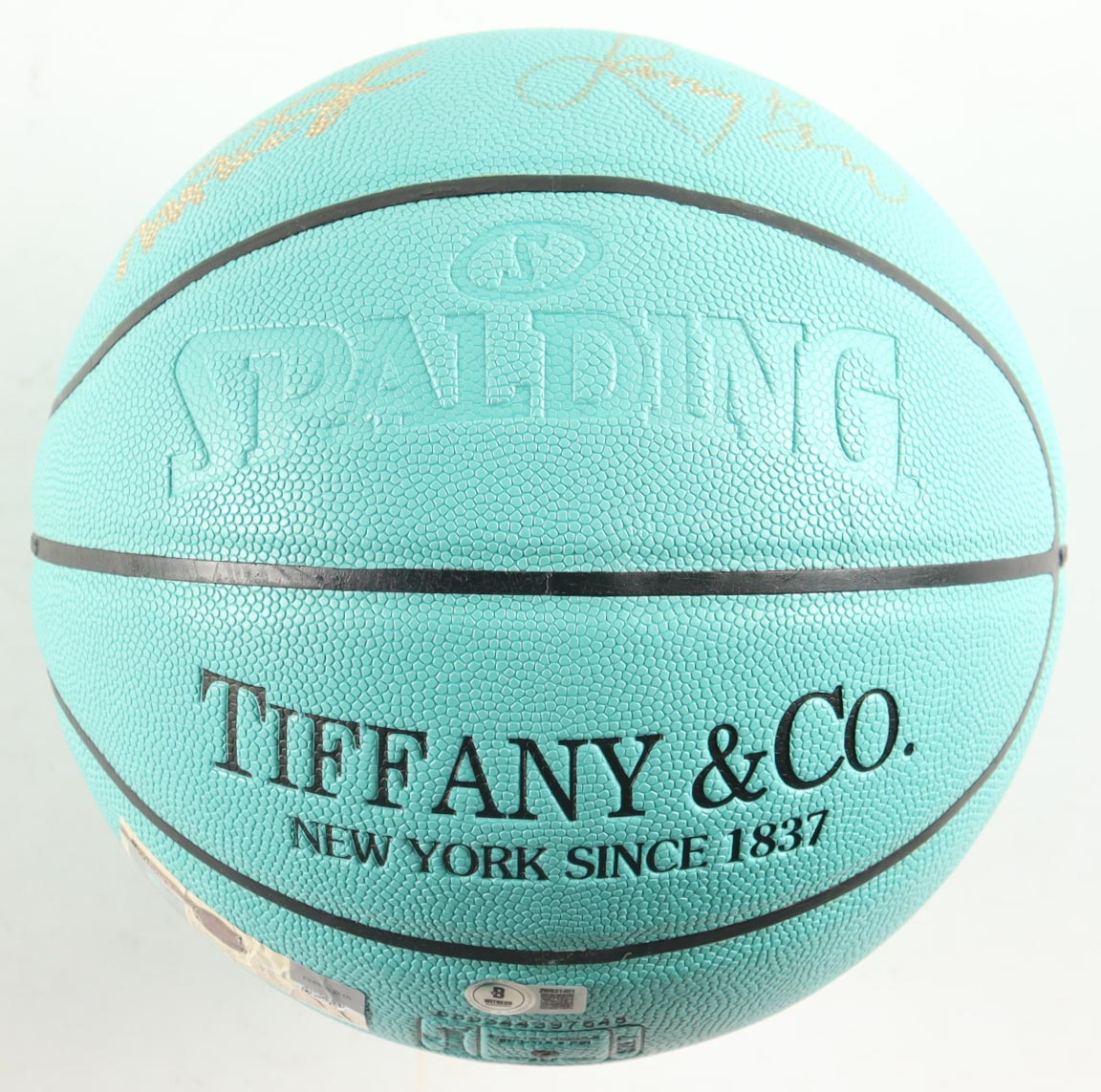 Magic Johnson & Larry Bird Signed Tiffany & Co X Basketball with Display Case (Beckett & PSA ...
